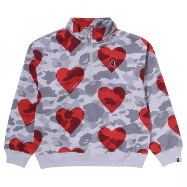 A Bathing Ape Women I Love Bape Half Zip Sweatshirt gray