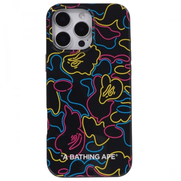 A Bathing Ape Neon Camo iPhone 16 Pro Max Case black